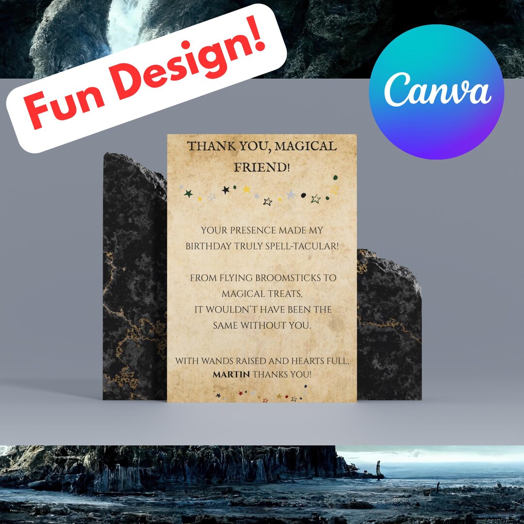 Magical Wizard Birthday Thank You Card Printable – Harry Wizard Party ...