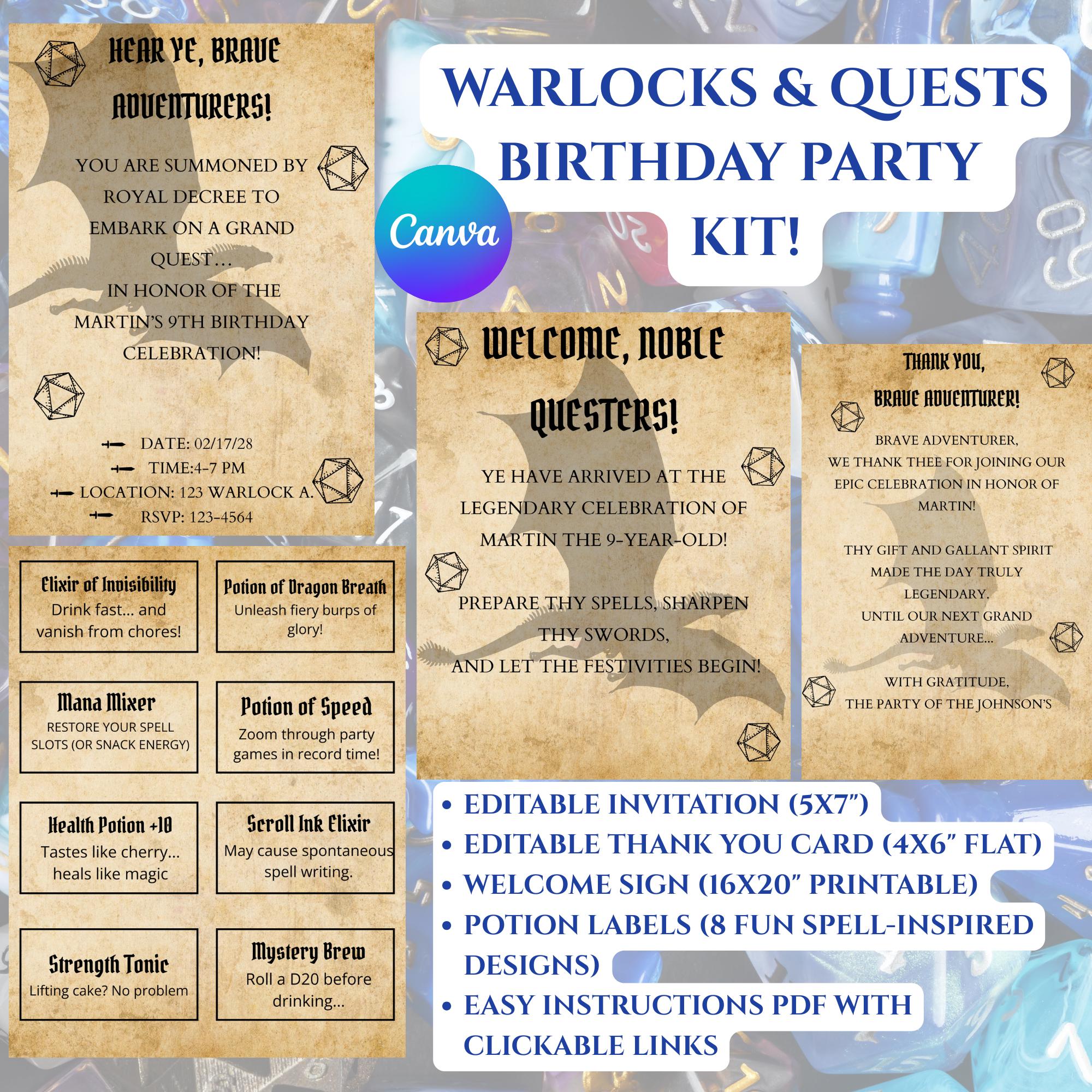 Dungeons & Dragons Birthday Party Kit: Editable Dnd Invitation, Sign ...