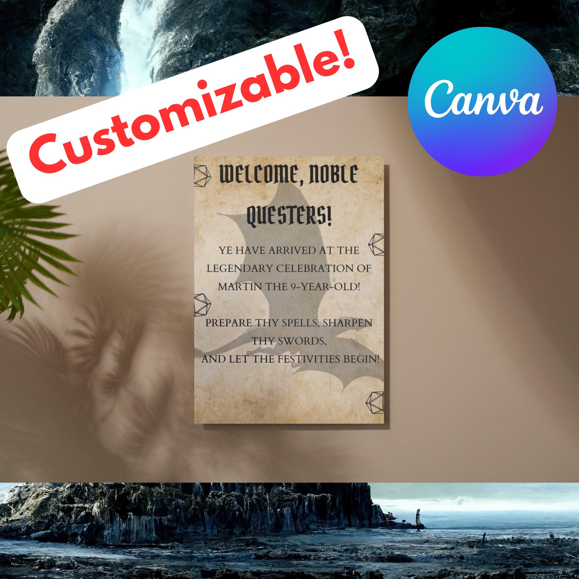 Editable DND Welcome Sign: Dungeons & Dragons Party Decor (canva ...