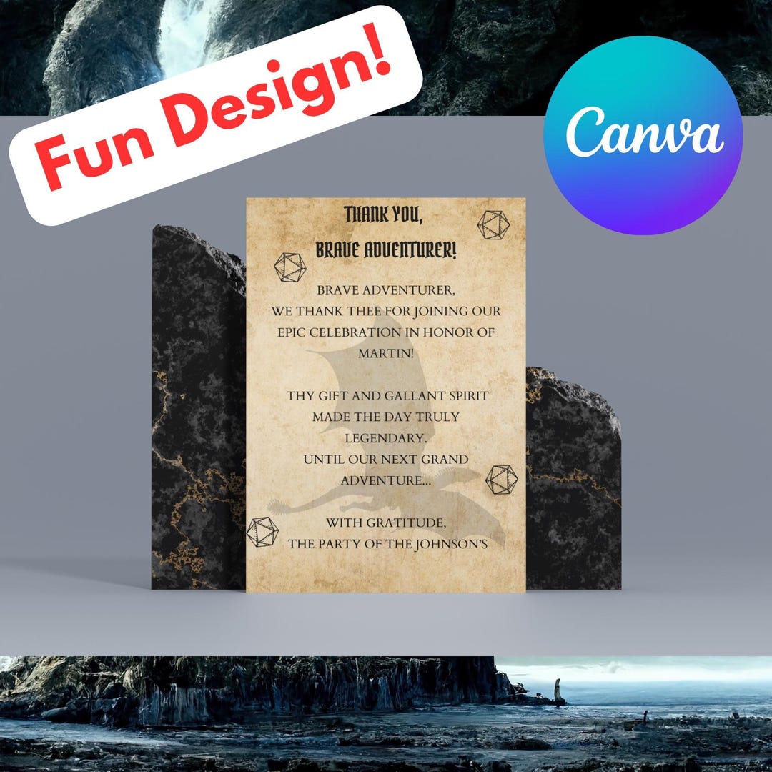 DND Thank You Card | Dungeons & Dragons Kids Birthday | Medieval ...