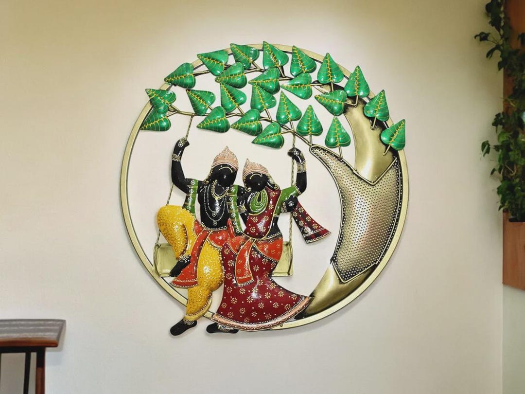 Radha Krishna Metal Wall Hanging , Metal Wall Art, Wall Decor, Round ...