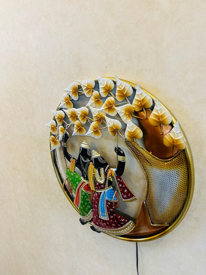 Radha Krishna Metal Wall Hanging , Metal Wall Art, Wall Decor, Round ...