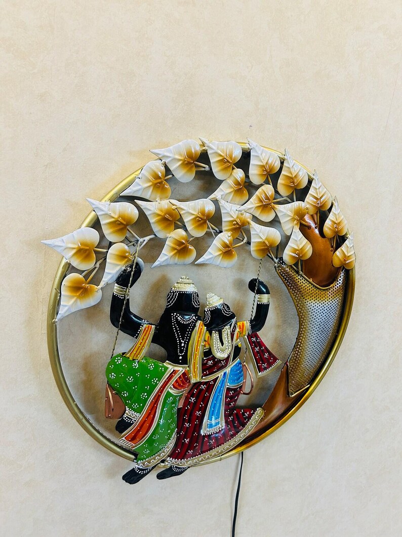 Radha Krishna Metal Wall Hanging , Metal Wall Art, Wall Decor, Round ...
