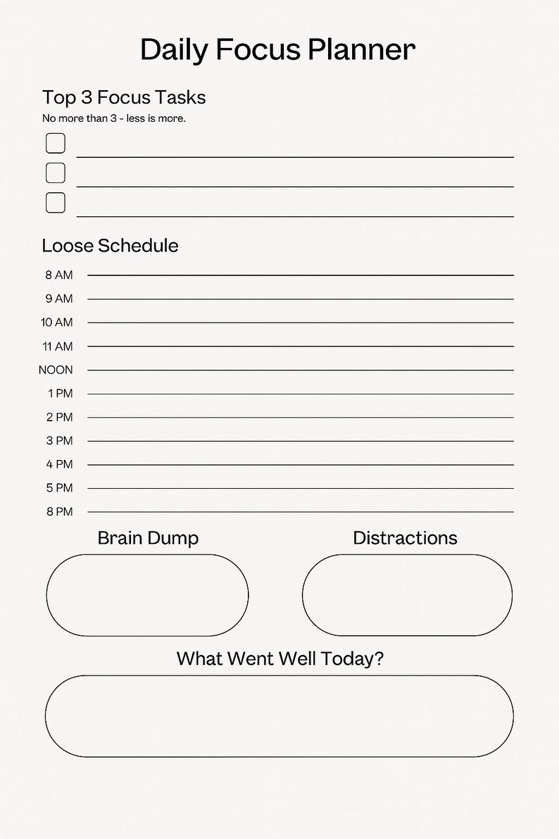 Daily Focus Planner | Printable PDF | Time-blocking, To-do List ...
