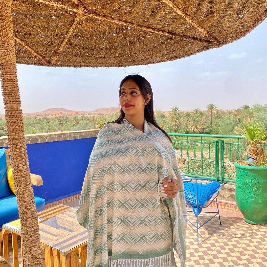 Moroccan Handwoven Shawl – Boho Head Wrap Hijab, Soft Cotton Scarf ...