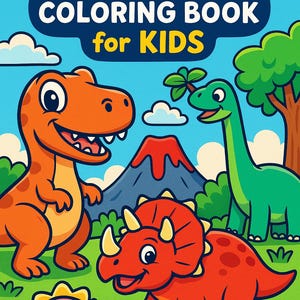 Dinosaur Coloring Book for Kids – 10 Cute Dinosaur Pages + Cover ...