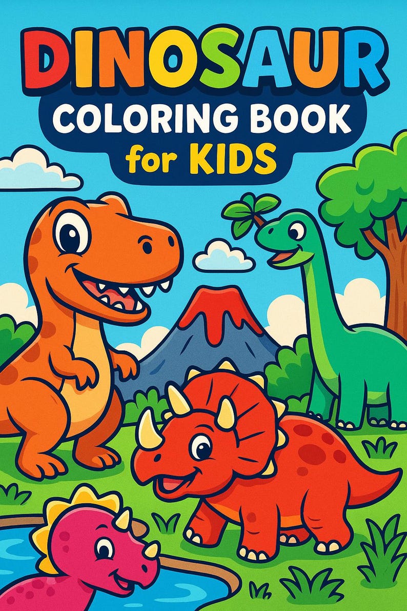 Dinosaur Coloring Book for Kids – 10 Cute Dinosaur Pages + Cover ...