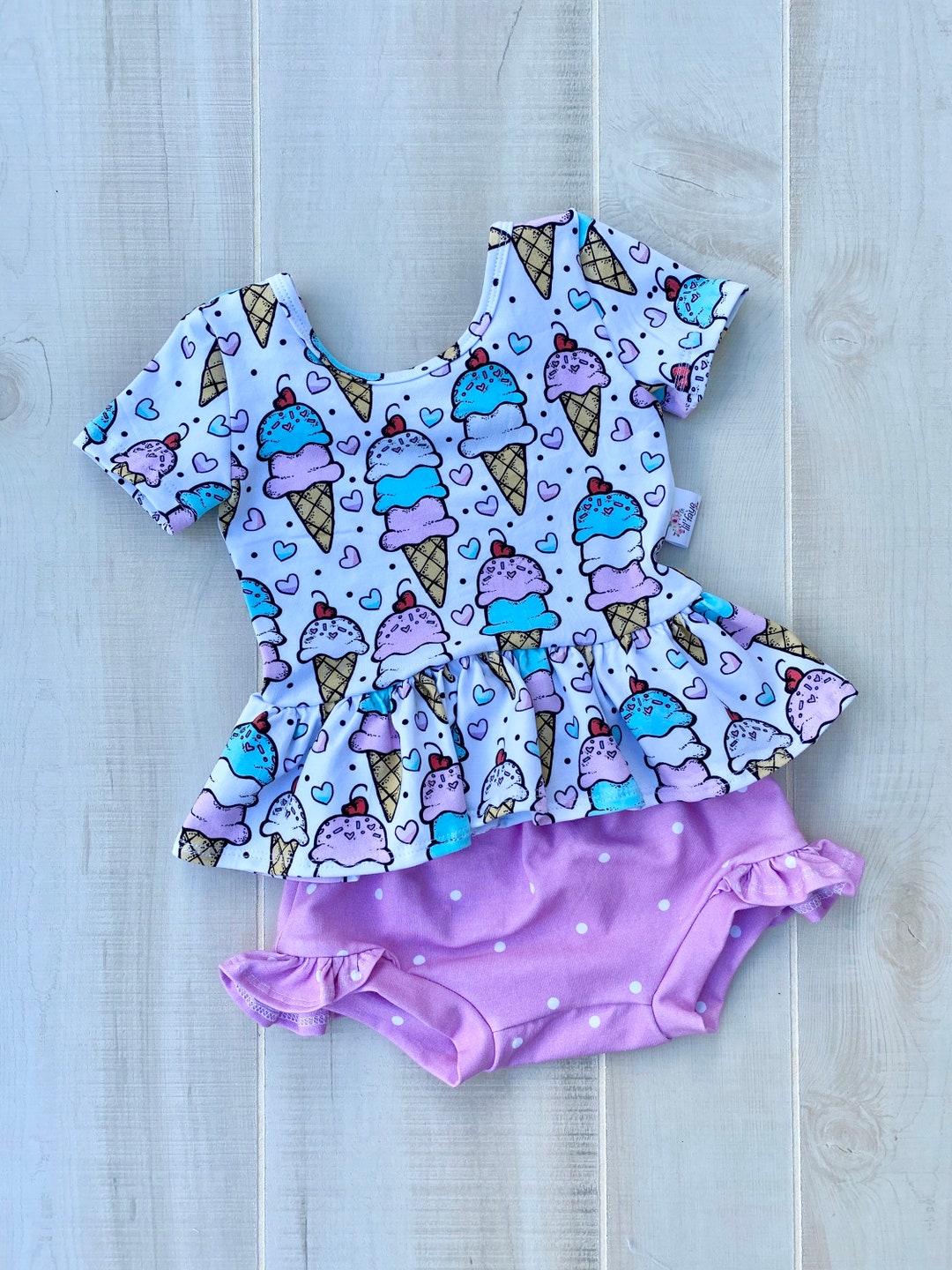 Baby Toddler Girls Ice Cream Peplum Kid Top and Pink Dot Ruffle Bloomer ...