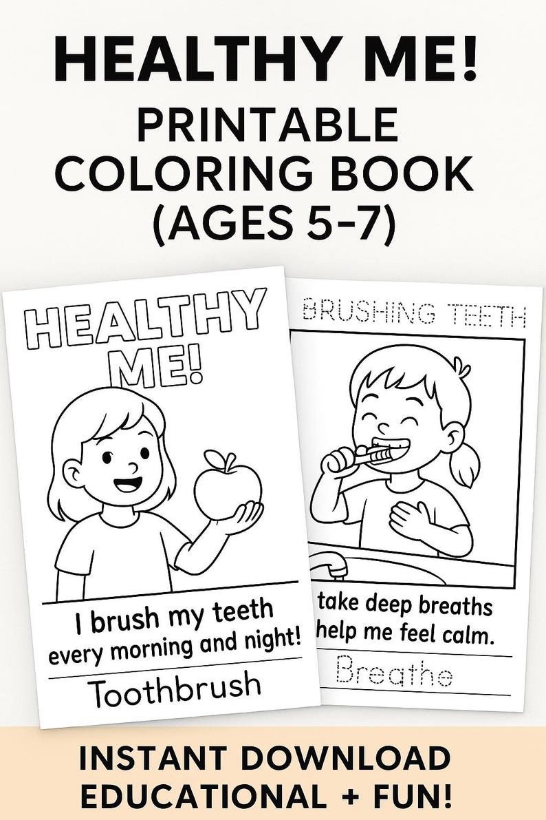 Healthy Me! Printable Coloring Book (ages 5–7) Hygiene, Nutrition ...