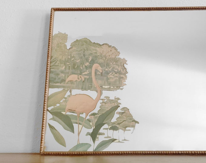 Vintage Robert Stern Flamingo Mirror - 1950s - Mid Century - Lithograph ...
