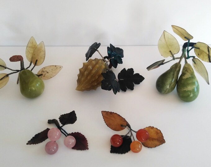 Vintage Nephrite Jade Fruit Collection, Agate, Rose Quartz, 5 Pieces ...