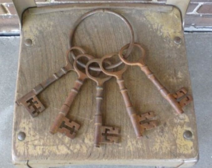 Vintage Iron Jail Keys Handmade Rustic Set of Five on Ring - Etsy