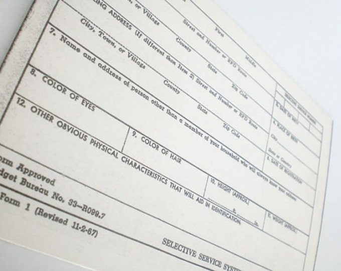 Blank Selective Service Draft Cards Four 1967 Registration Vietnam War ...