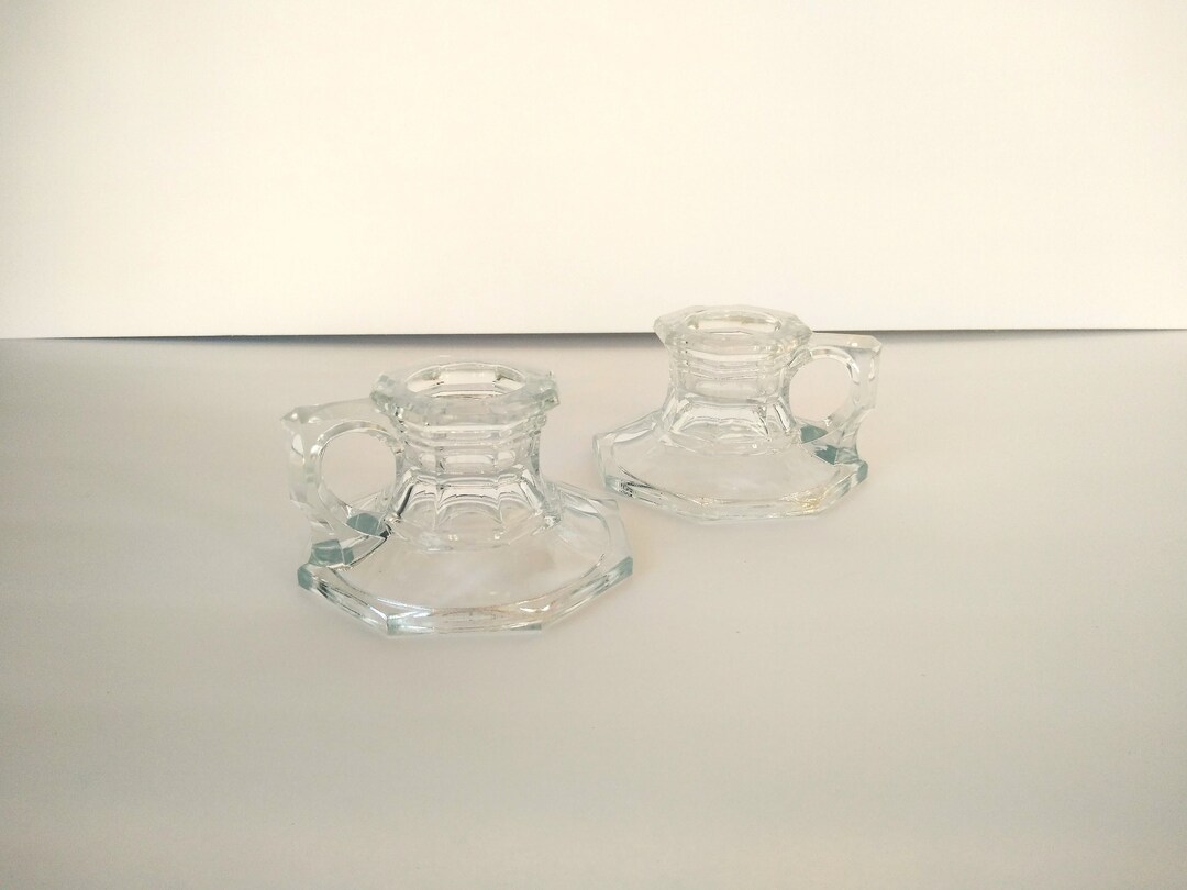 Vintage Glass Chamberstick Candle Holders, Set of 2, Candlesticks ...