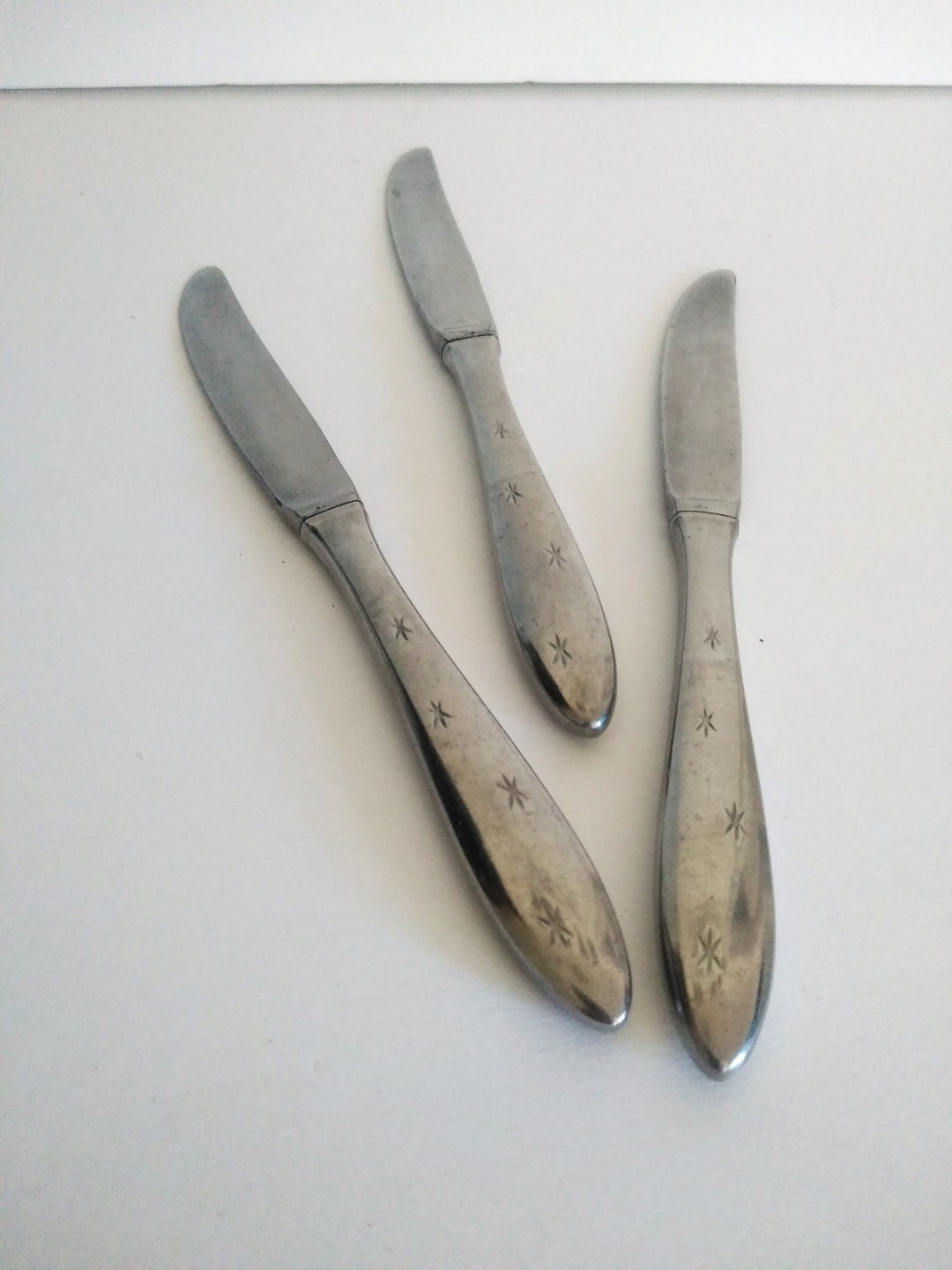 On Sale Mid-century Atomic Star Dinner Knives, Cathedral Galaxy, Set of ...