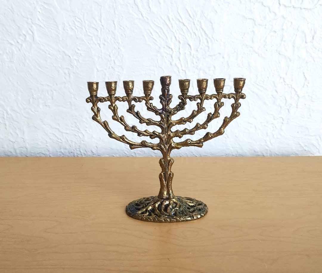Vintage Brass Mini Menorah, Jerusalem, Judaica, Hannukah, Tree of Life ...
