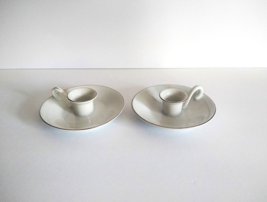 Vintage Oneida White Ceramic Chamberstick Set of 2 Silver - Etsy