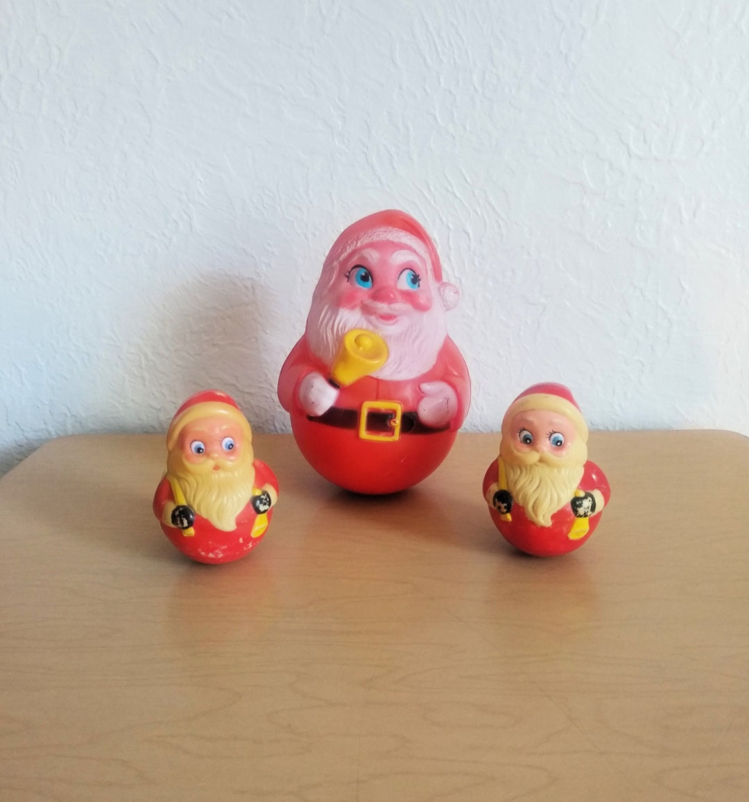 Vintage Musical Santa Roly-poly Toys, Set of 3, Mid-century, Christmas ...