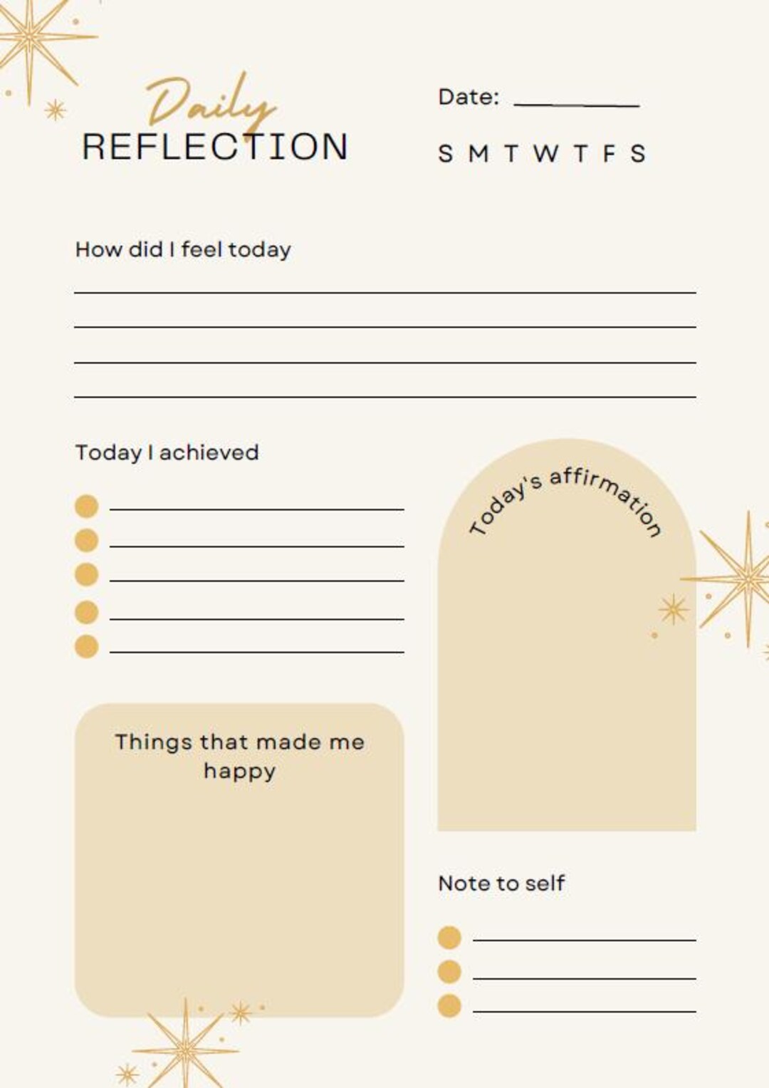 Printable Daily Reflection Page | Daily Affirmations & Reflection ...