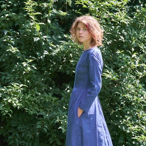 Linen Elegance: Modest Church Dress With Long Sleeves, Full Skirt, and ...