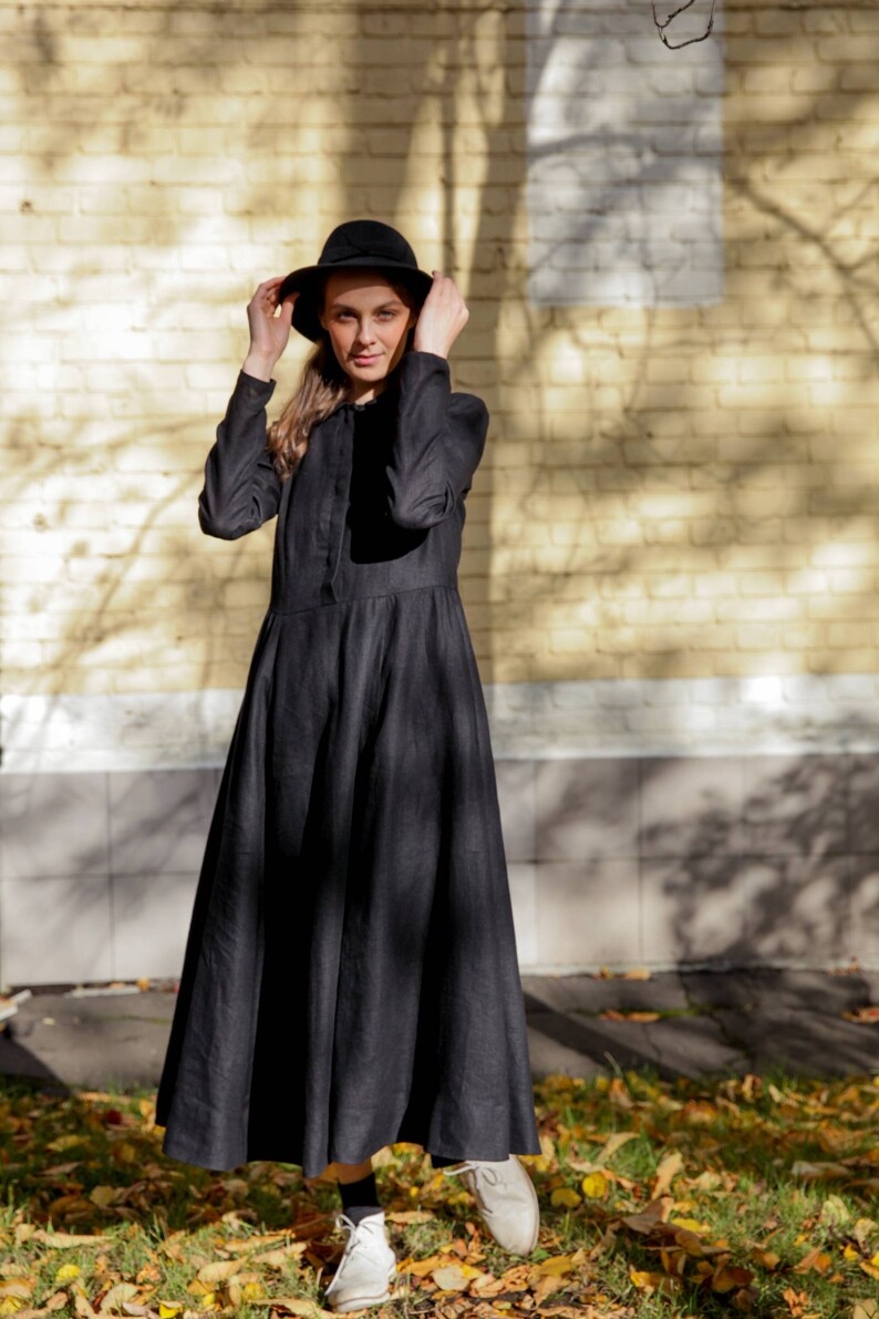 Black Linen Dress Shirt Dress Amish Dress Little Women | Etsy