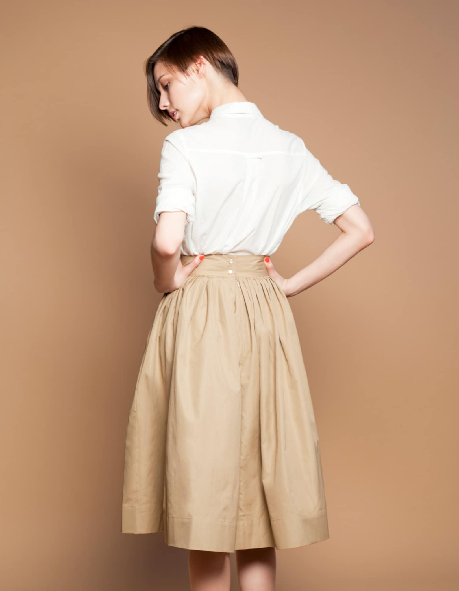 Full Midi Skirt, Custom Skirt, Beige High Waist Skirt, Pleated Skirt ...