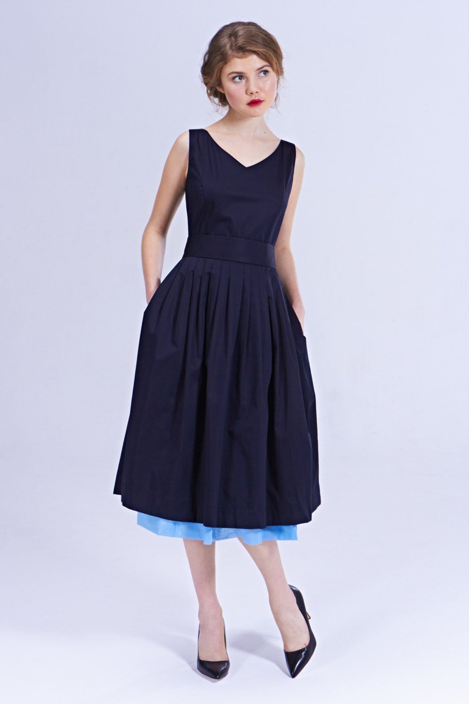 Special Occasion Dress Blue Swing Dress Wedding Guest Dress - Etsy