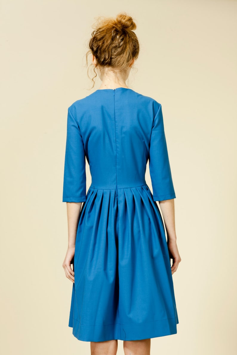 Women Dress, Royal Blue Dress, Collar Dress, 1950's Dress, Retro Dress ...