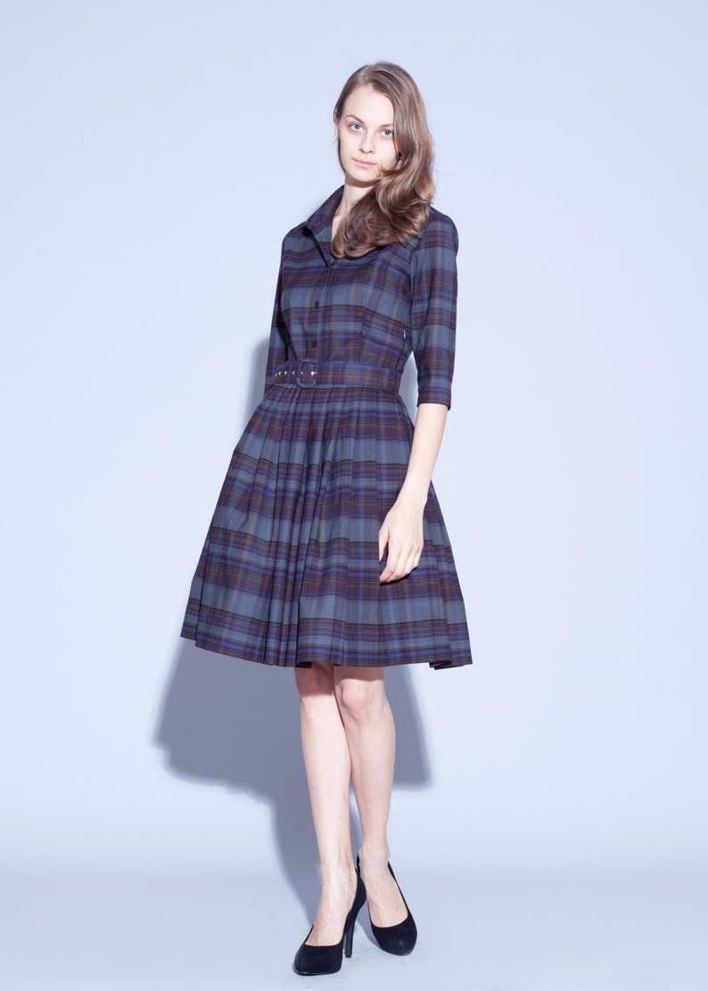 Women Dress Plaid Dress Midi Dress Secretary Dress Work - Etsy