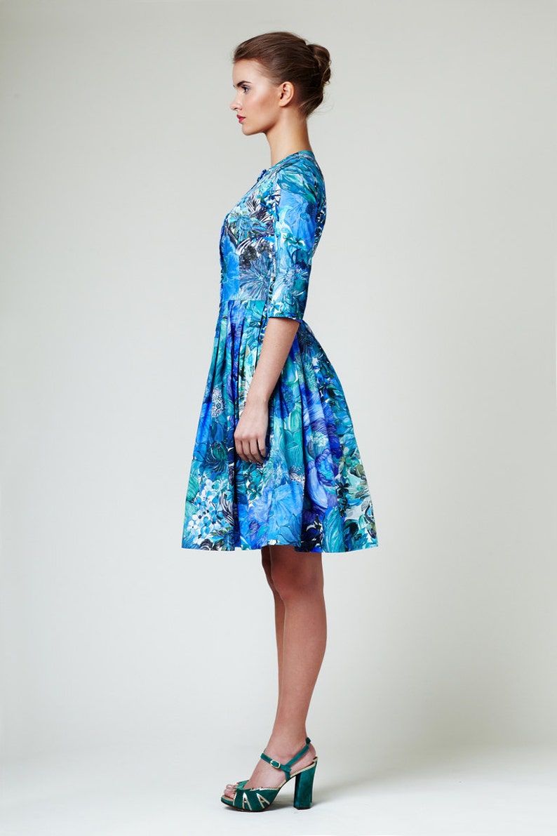 Prairie Dress, Floral Dress, Blue Dress, Flare Dress, Cocktail Dress ...