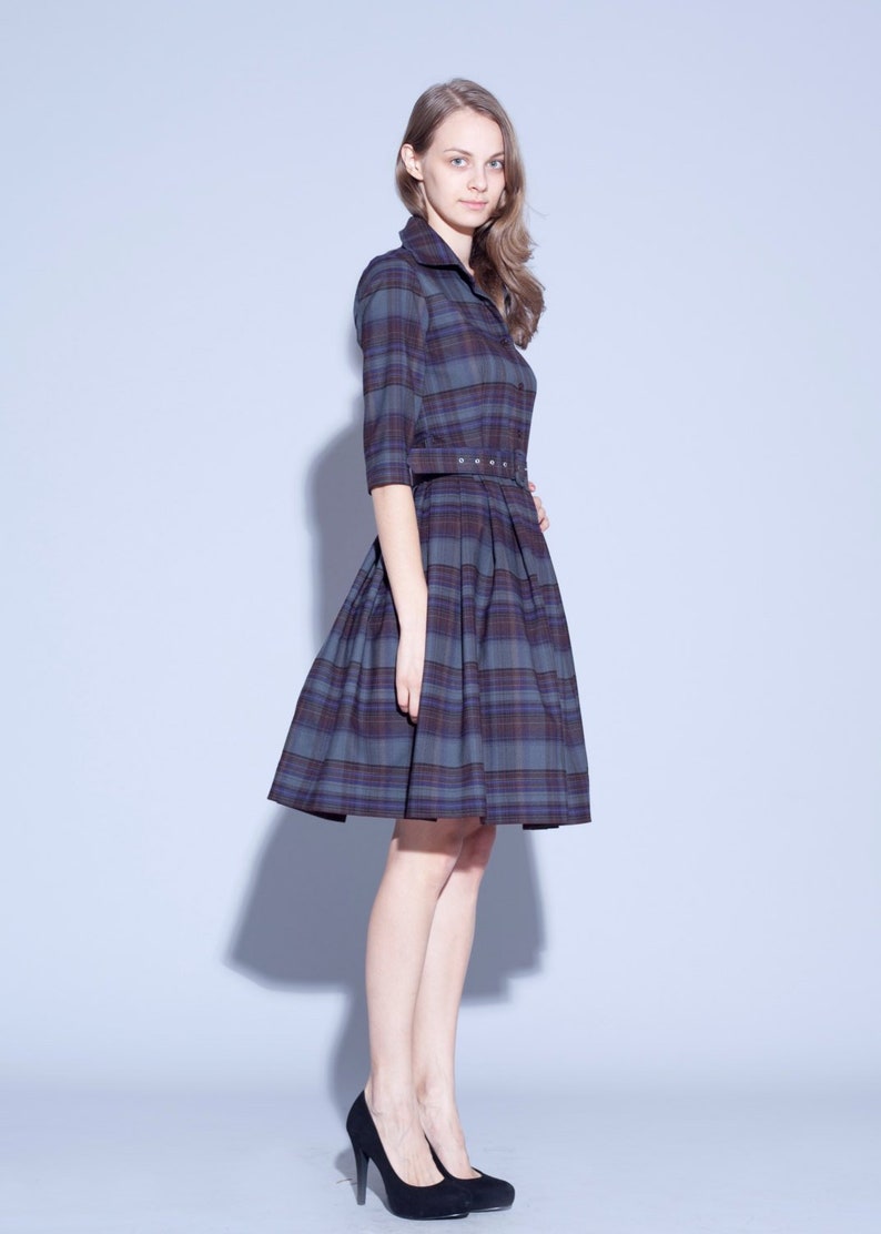 Women Dress Plaid Dress Midi Dress Secretary Dress Work - Etsy