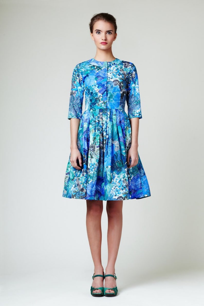 Prairie Dress, Floral Dress, Blue Dress, Flare Dress, Cocktail Dress ...