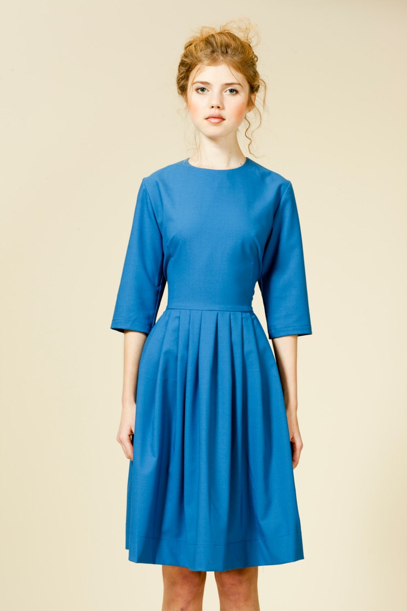 Women Dress, Royal Blue Dress, Collar Dress, 1950's Dress, Retro Dress ...