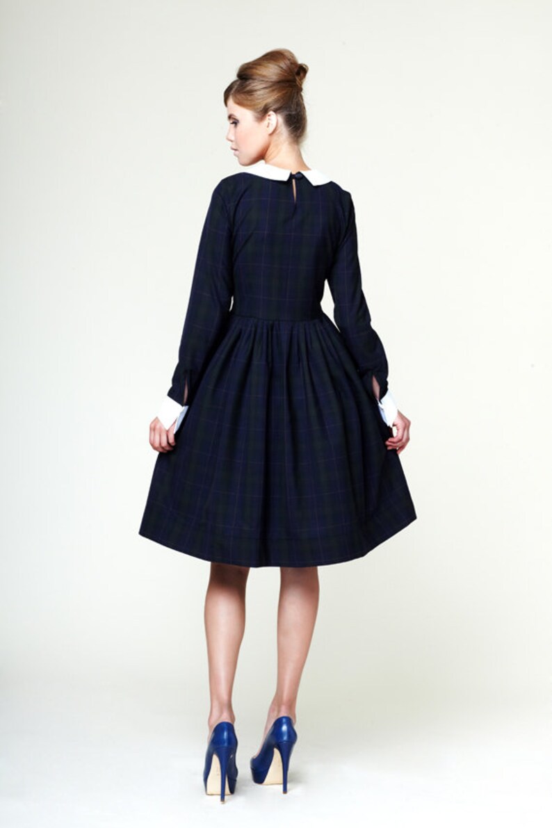 Peter Pan Collar Dress 1950's Dress Plaid Wool Dress | Etsy