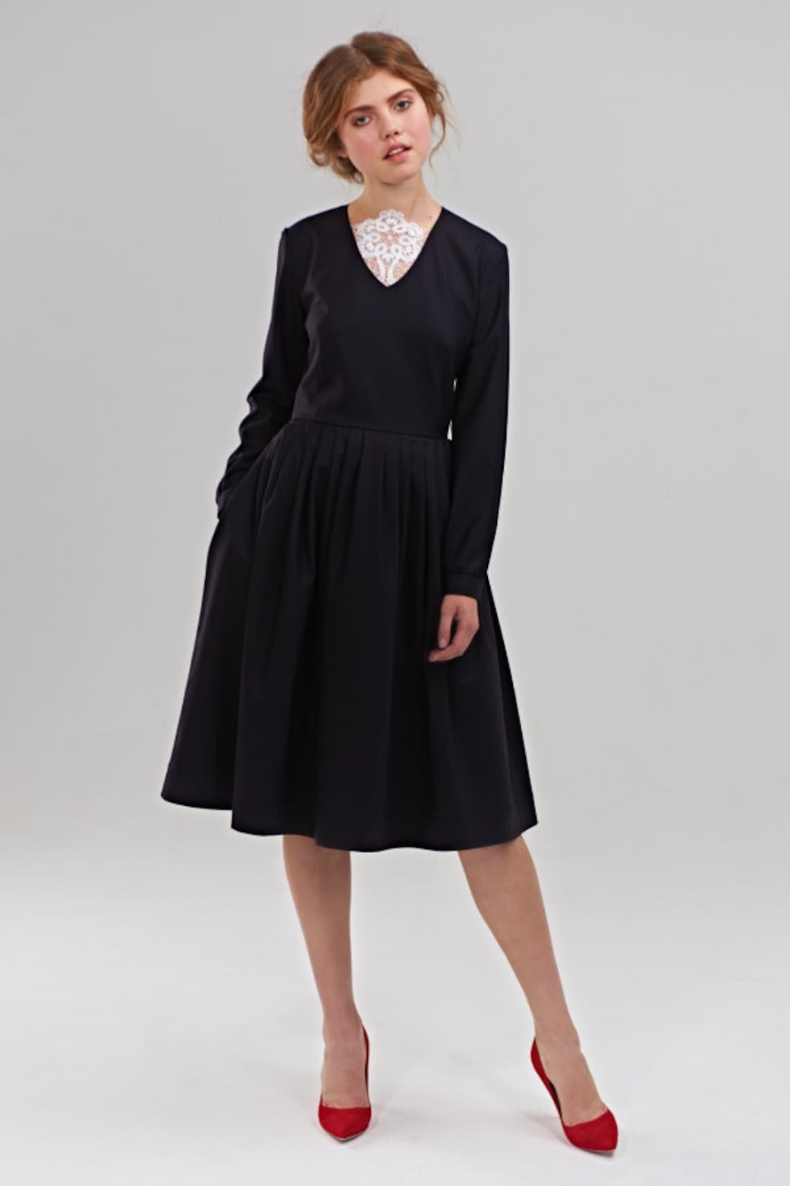 Women Wool Dress Black Dress Cocktail Dress Midi Dress | Etsy