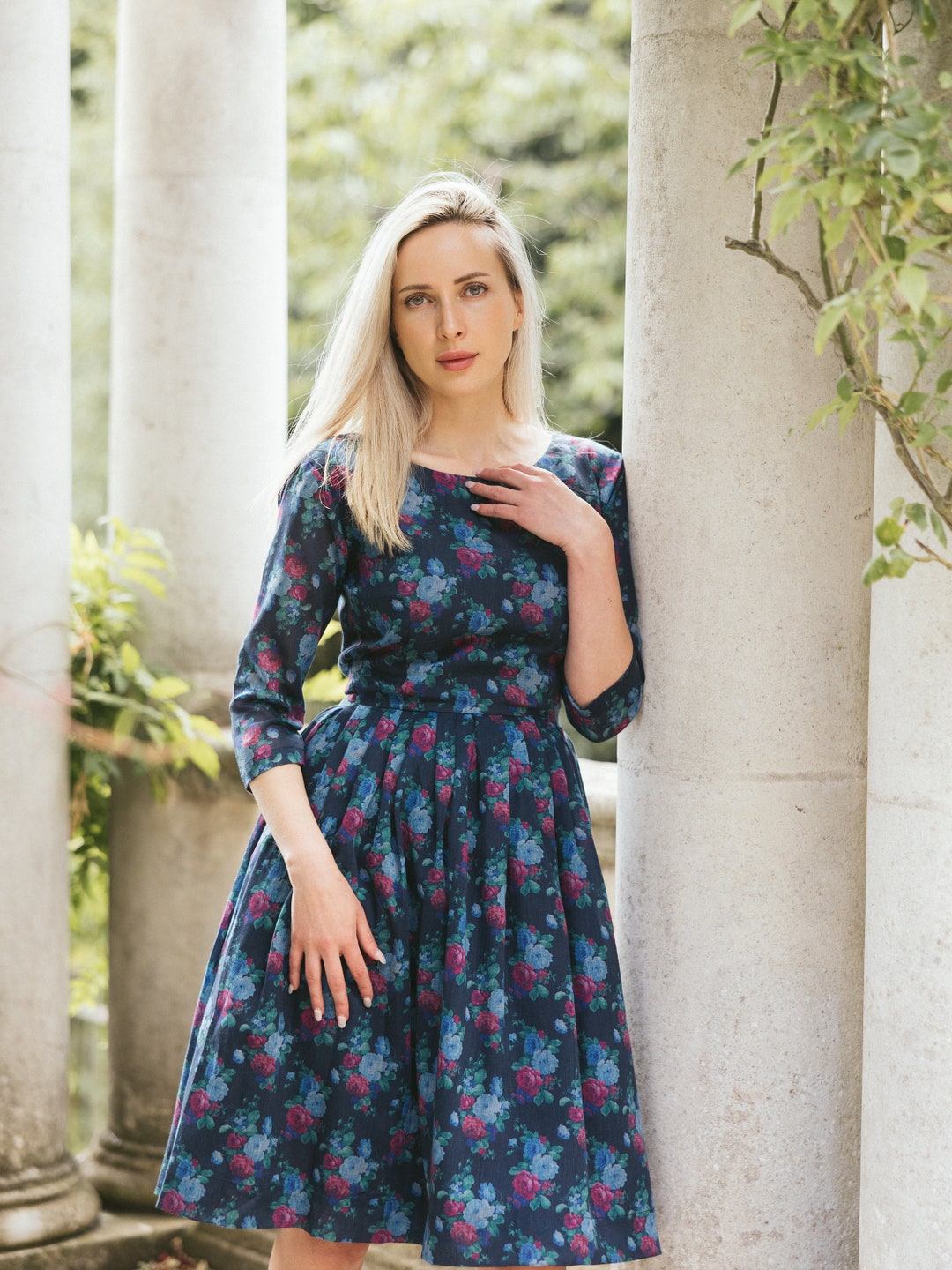 Blue Floral Wedding Guest Dress 'tosca' Sample Sale Size S/US4 - Etsy