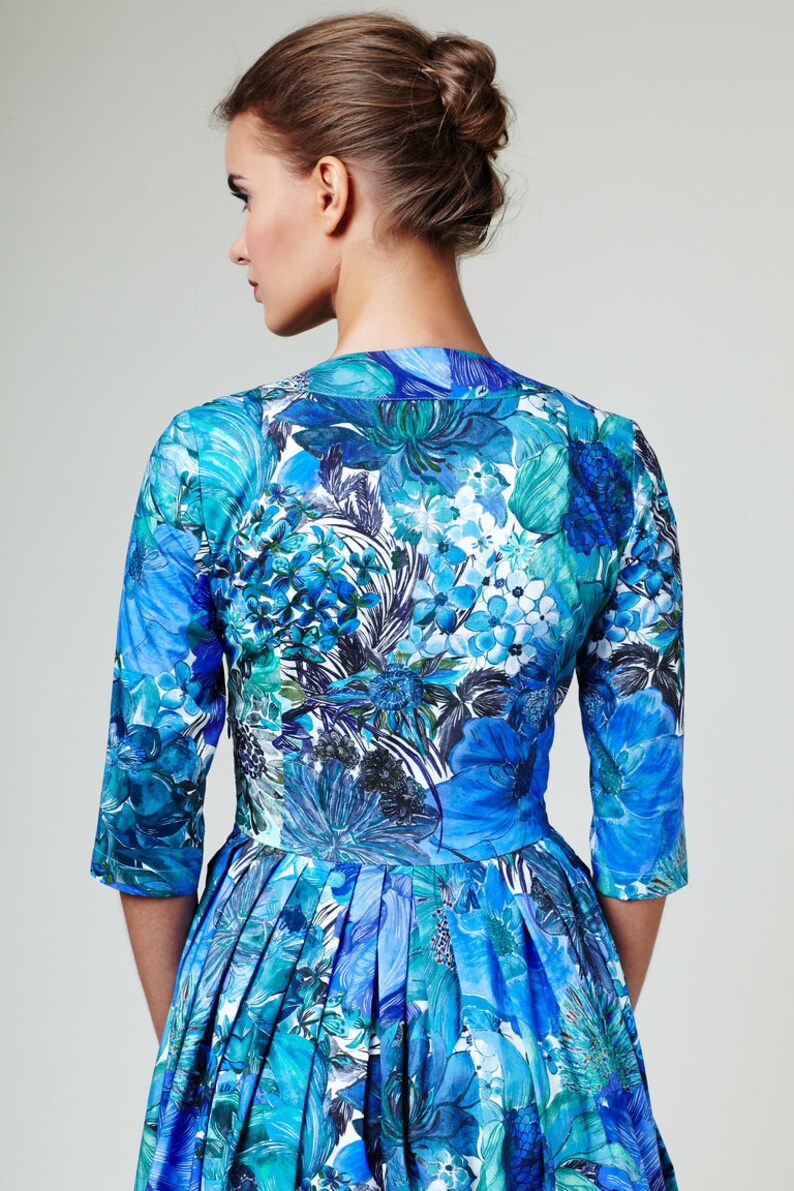 Prairie Dress, Floral Dress, Blue Dress, Flare Dress, Cocktail Dress ...