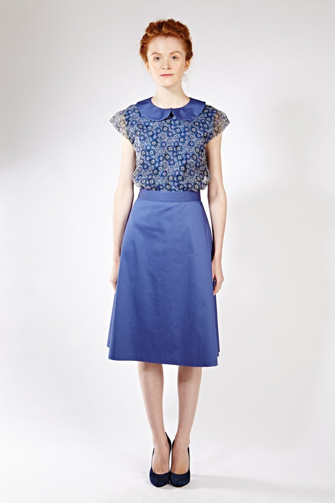 Women Top, Silk Top, Women Blue Top, Collared Top, Peter Pan Collar ...