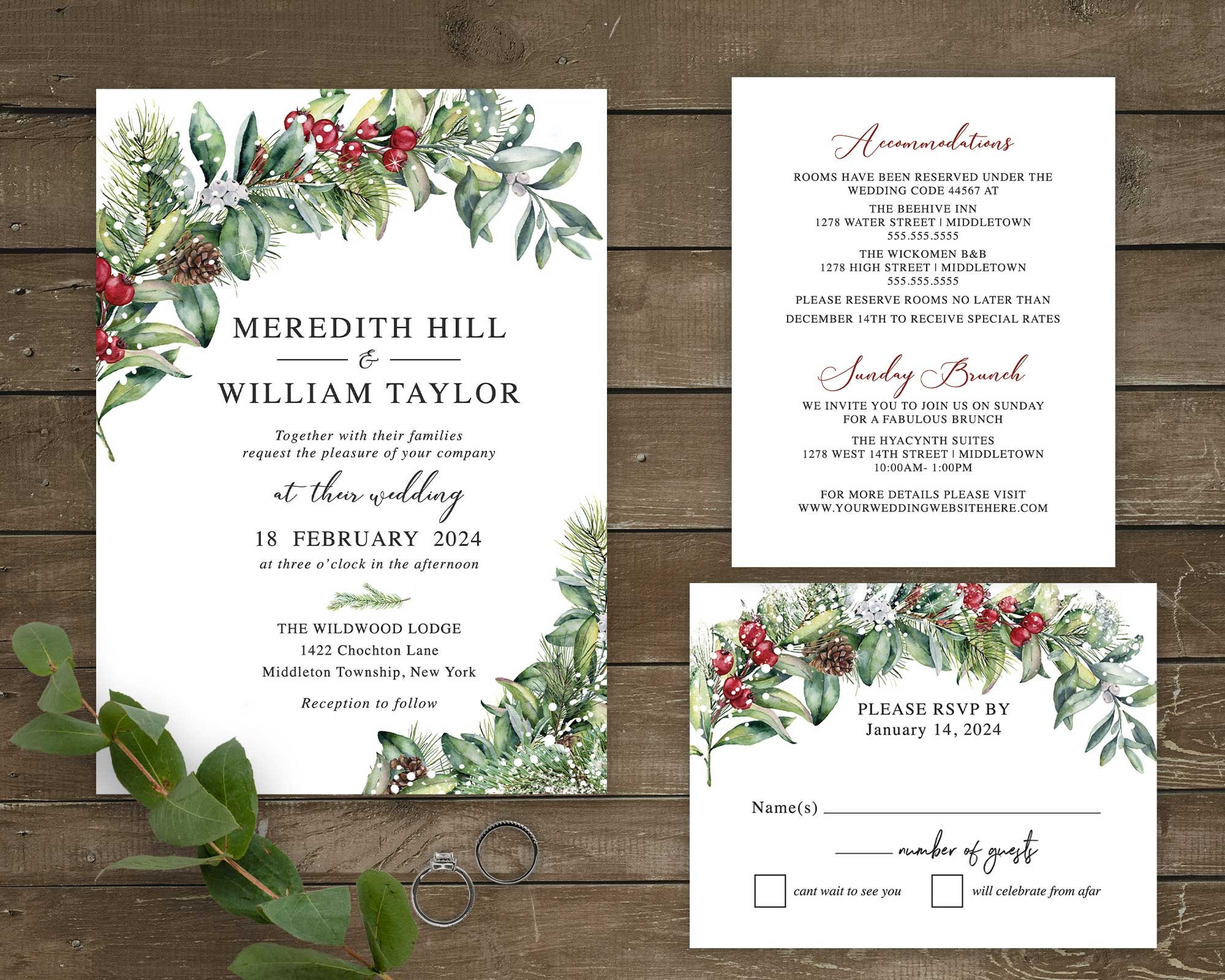 rustic christmas invitation holly berry christmas wedding invitation ...