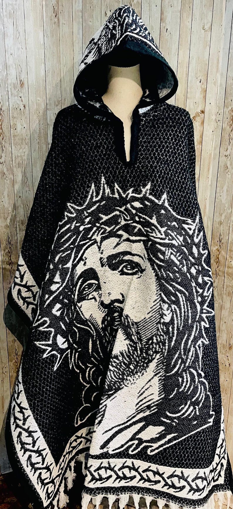 Mexican Double Sided Poncho Christ and INRI on Back Poncho Doble Vista ...