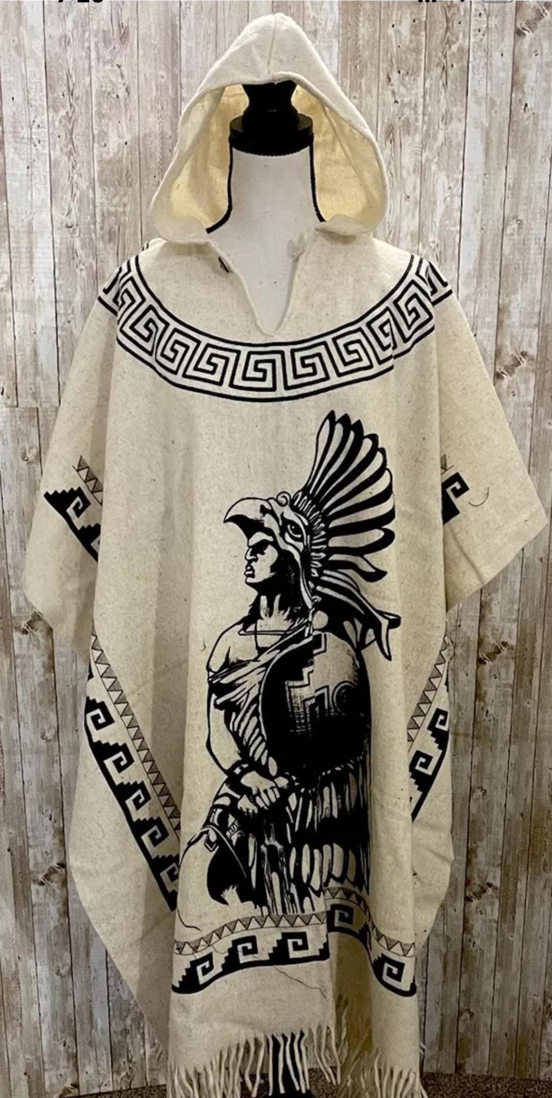 Mexican Aztec Warrior Wool PONCHO With Hoodie Poncho Mexicano De Lana ...
