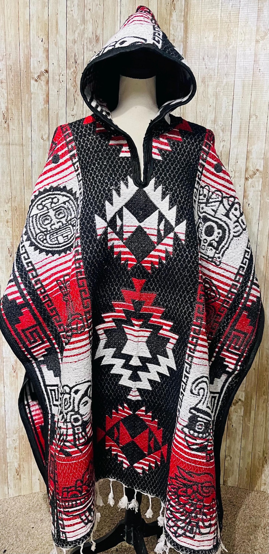 Mexican Greek Aztec Calendar Double Sided Poncho Poncho Mexicano Doble ...
