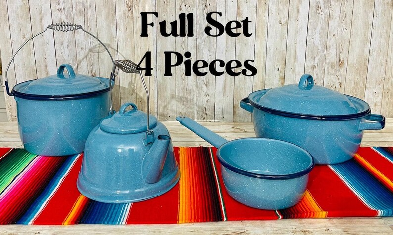 Mexican Enamelware Camping Set 1 Coffee/tea Pot 1 Frying Pan & 2 Pots ...