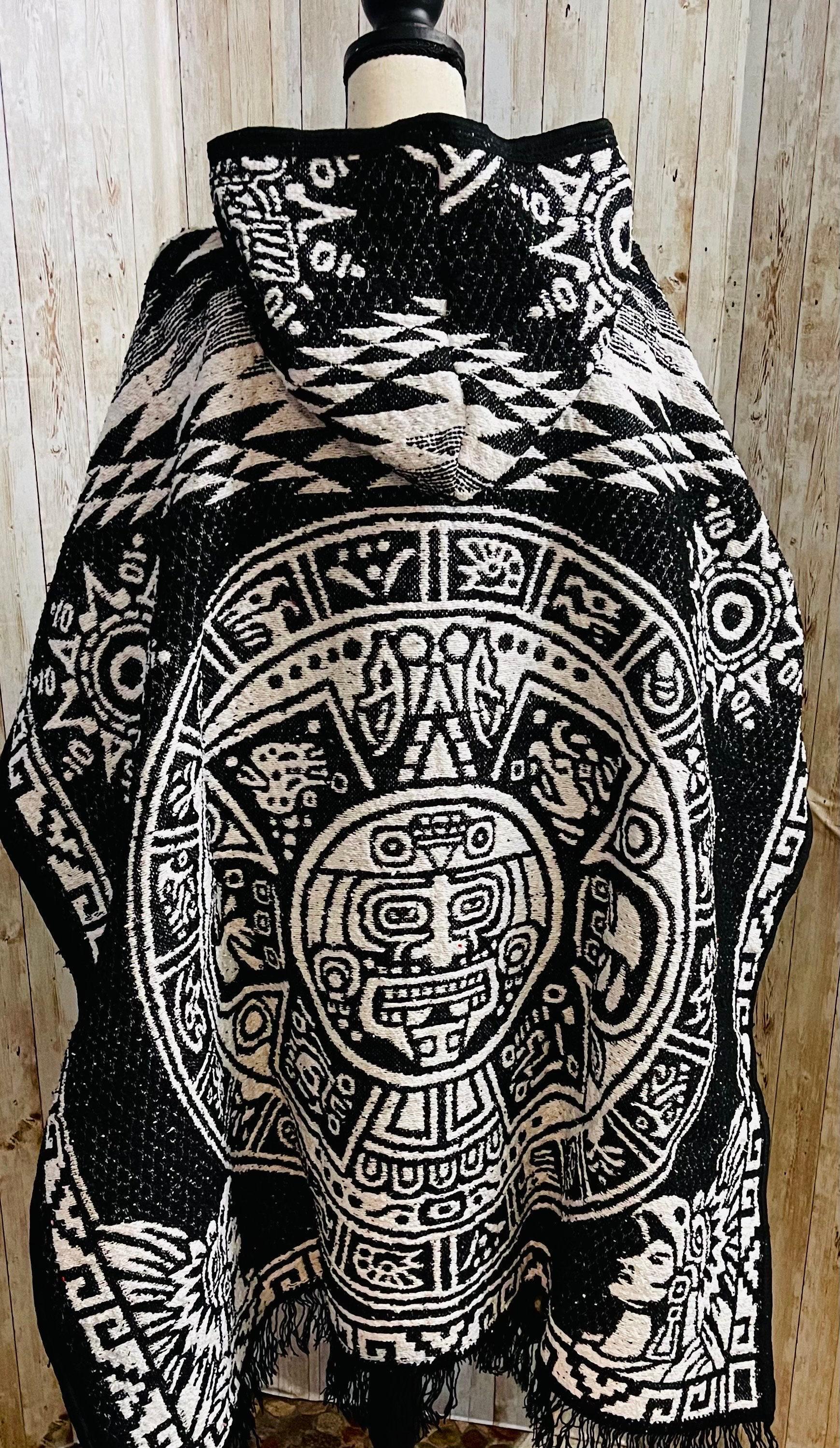 Mexican Poncho Gavan De Calendario Azteca Con Gorro Mexican PONCHO ...