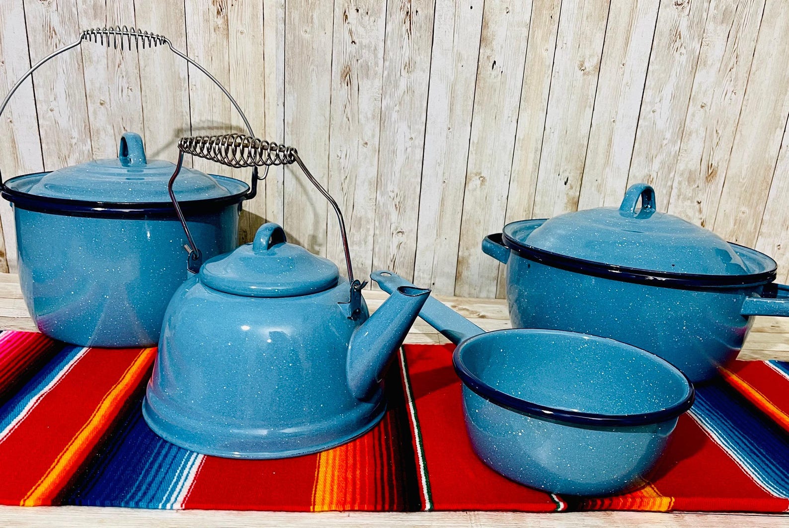 Mexican Enamelware Camping Set 1 Coffee/tea Pot 1 Frying Pan & 2 Pots ...