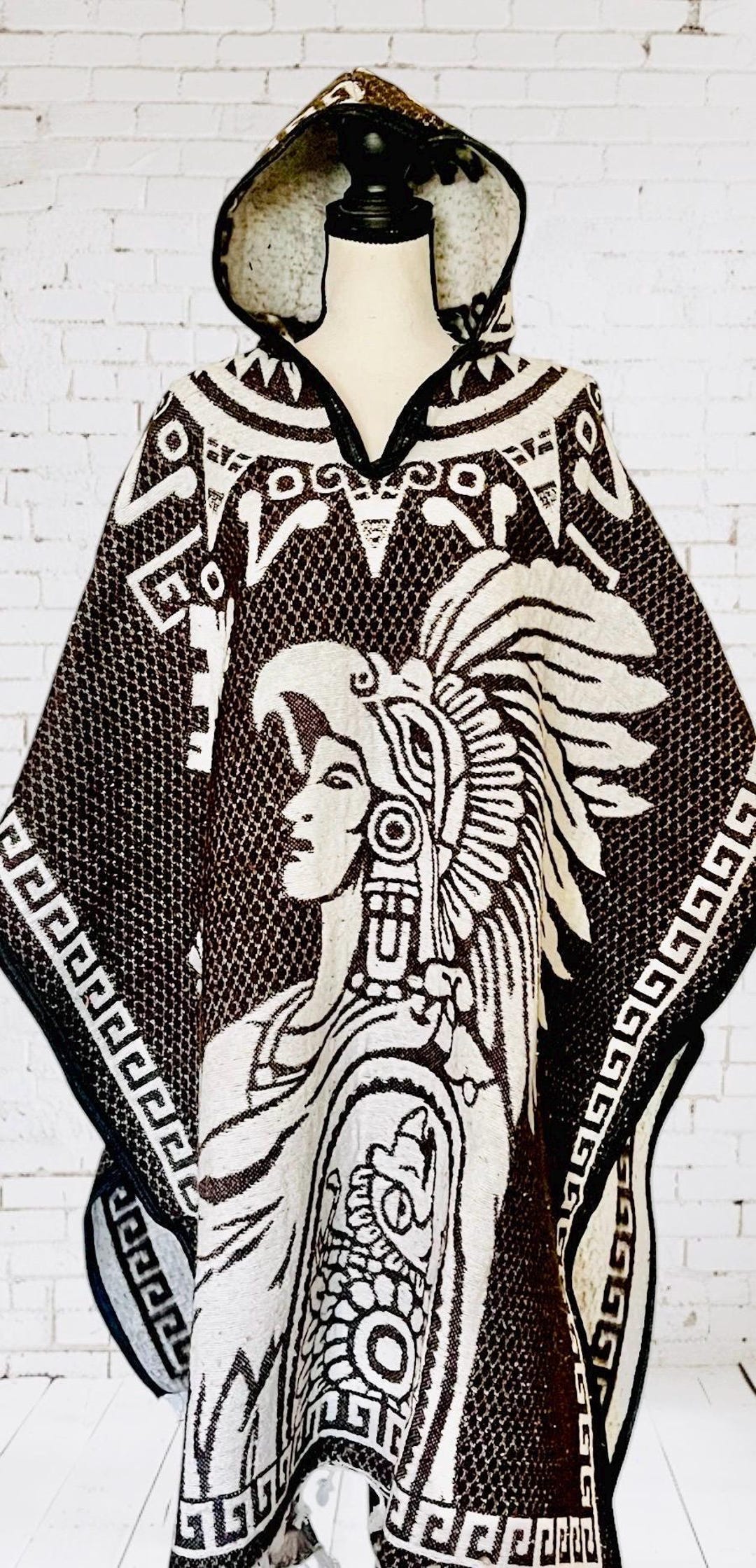 Poncho Azteca Con Guerrero Y Escudo Nacional Double Sided Aztec ...