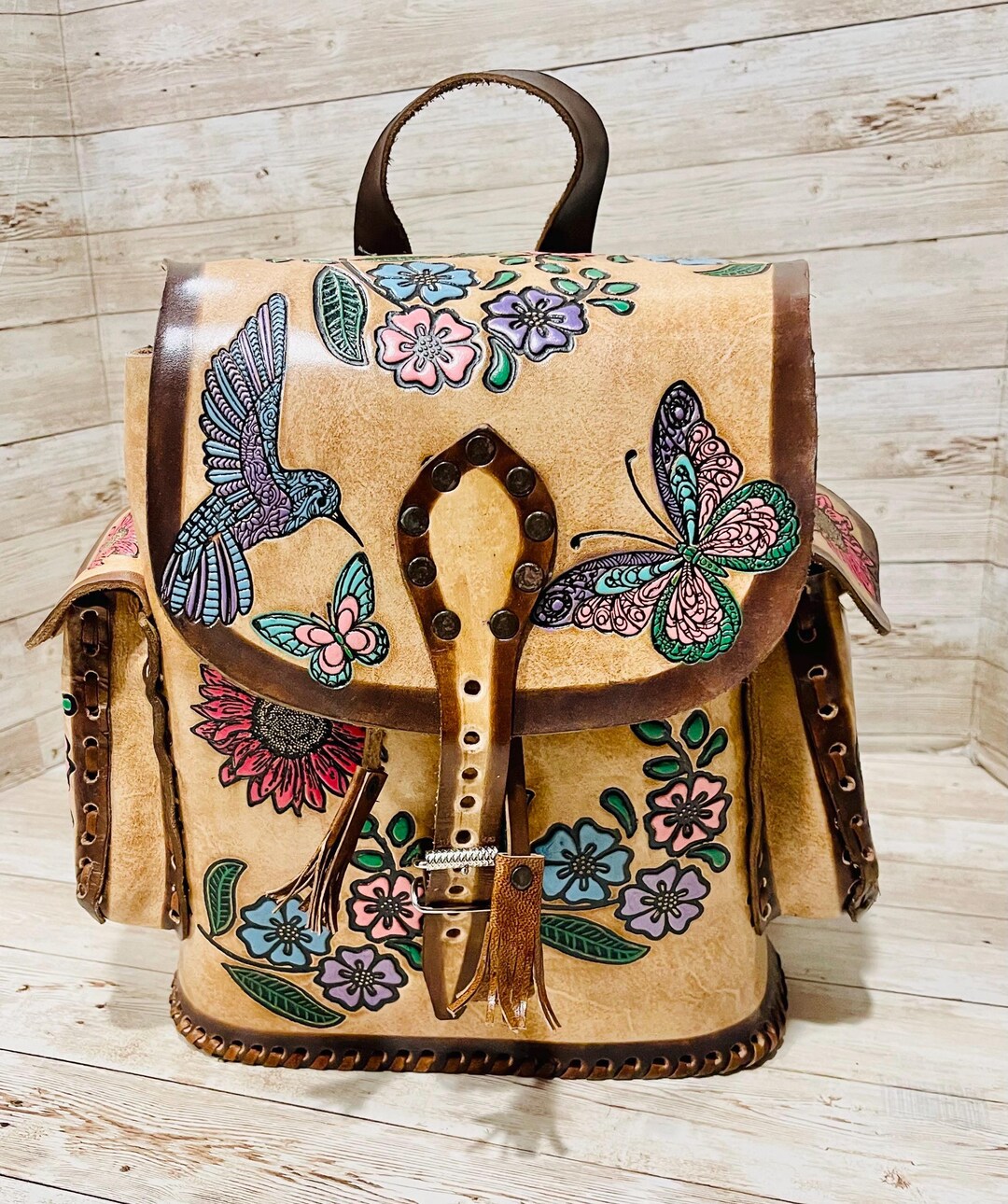 Hand Tooled Mexican Leather Backpack Mochila Mexicana De Piel Cincelada ...