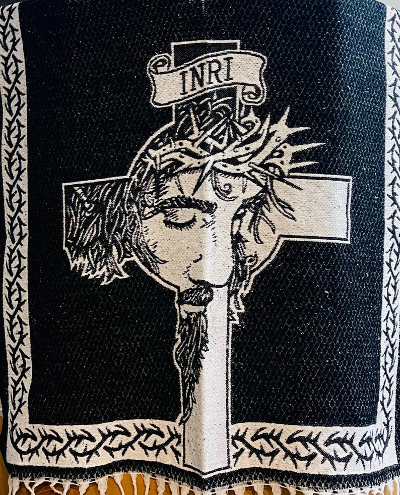 Mexican Double Sided Poncho Christ and INRI on Back Poncho Doble Vista ...