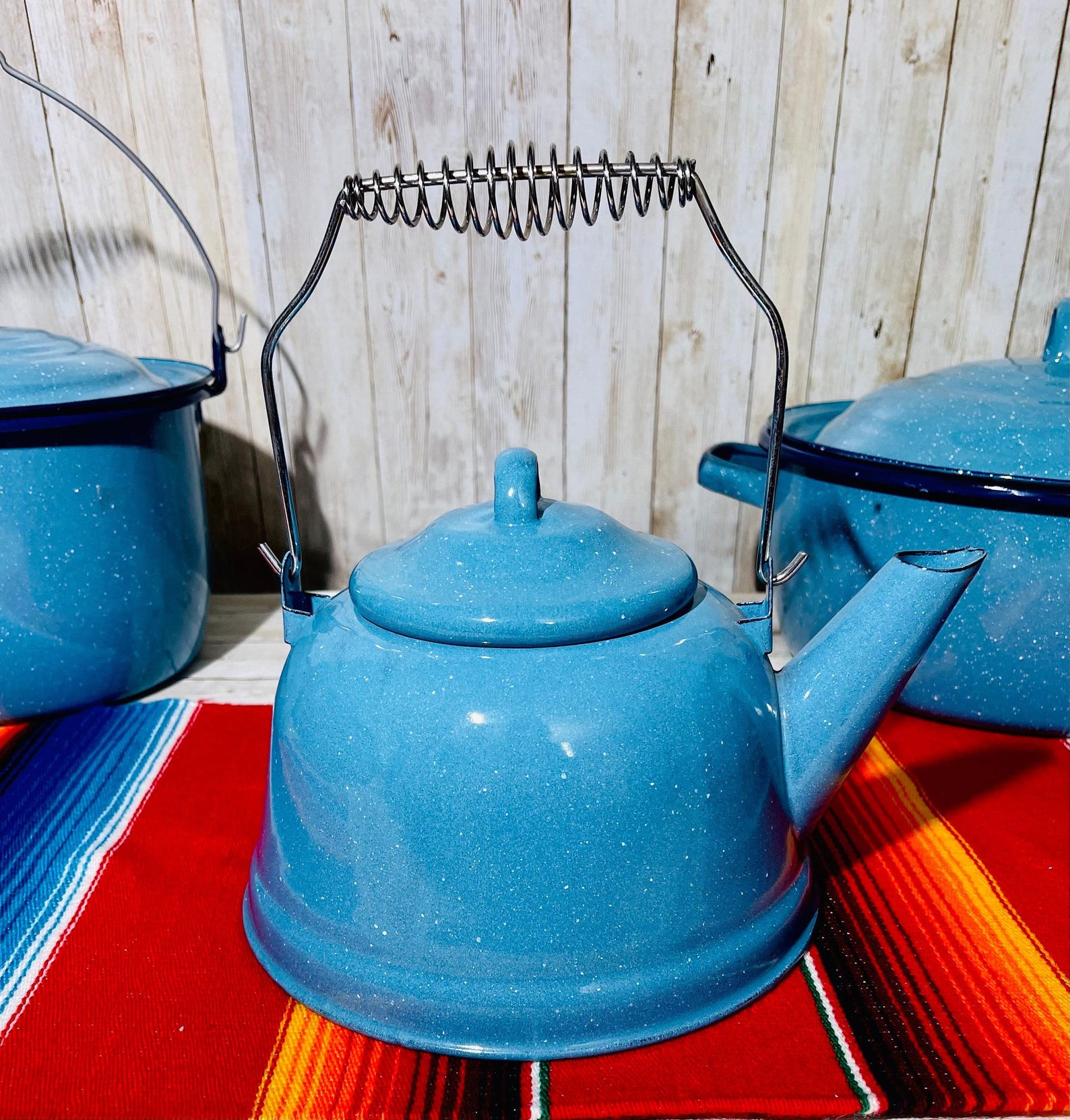 Mexican Enamelware Camping Set 1 Coffee/tea Pot 1 Frying Pan & 2 Pots ...