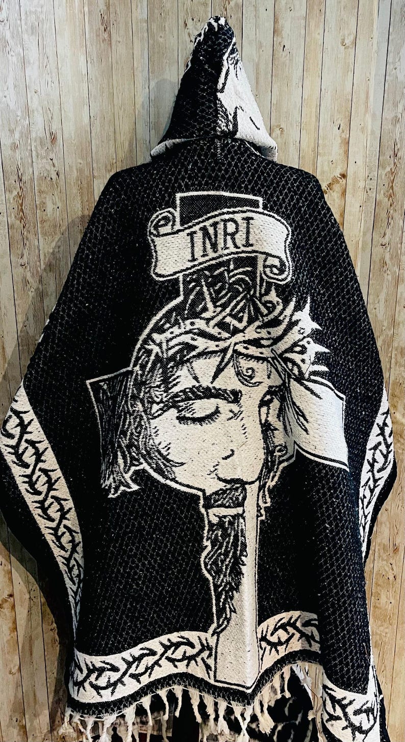 Mexican Double Sided Poncho Christ and INRI on Back Poncho Doble Vista ...